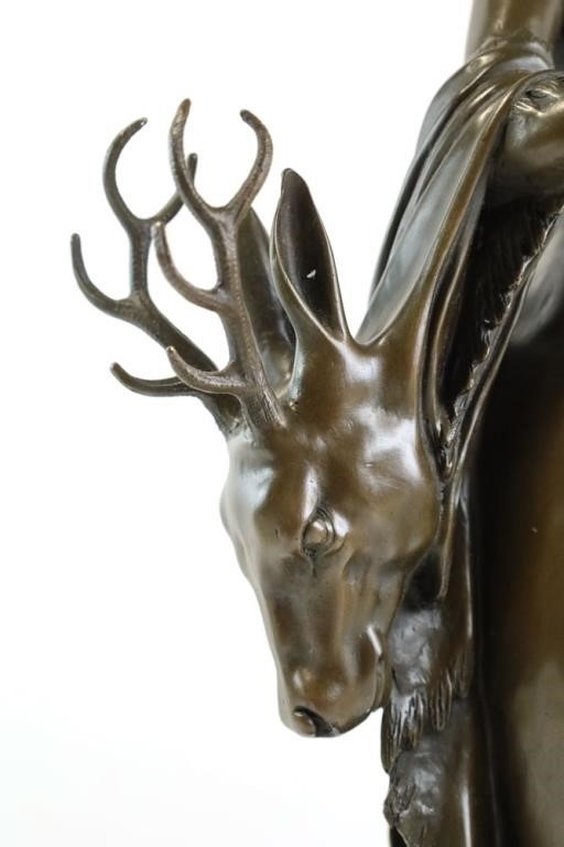 Hurbert Gerhard | Bronze Huntress With Deer Head Statue | MutualArt