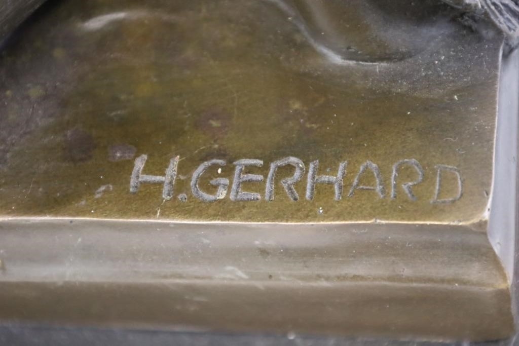 Hurbert Gerhard | Bronze Huntress With Deer Head Statue | MutualArt