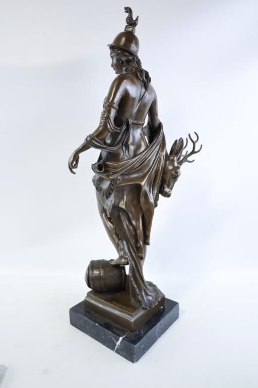 Hurbert Gerhard | Bronze Huntress With Deer Head Statue | MutualArt