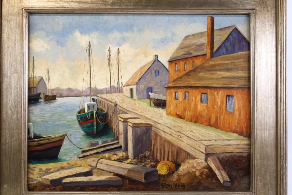 George Ames Aldrich | George Ames Aldrich Dock Scene Oil On Canvas ...