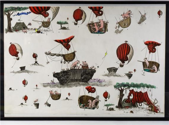 Arthur Geisert | Arthur Geisert Flying Pigs Ltd Ed Lithograph | MutualArt