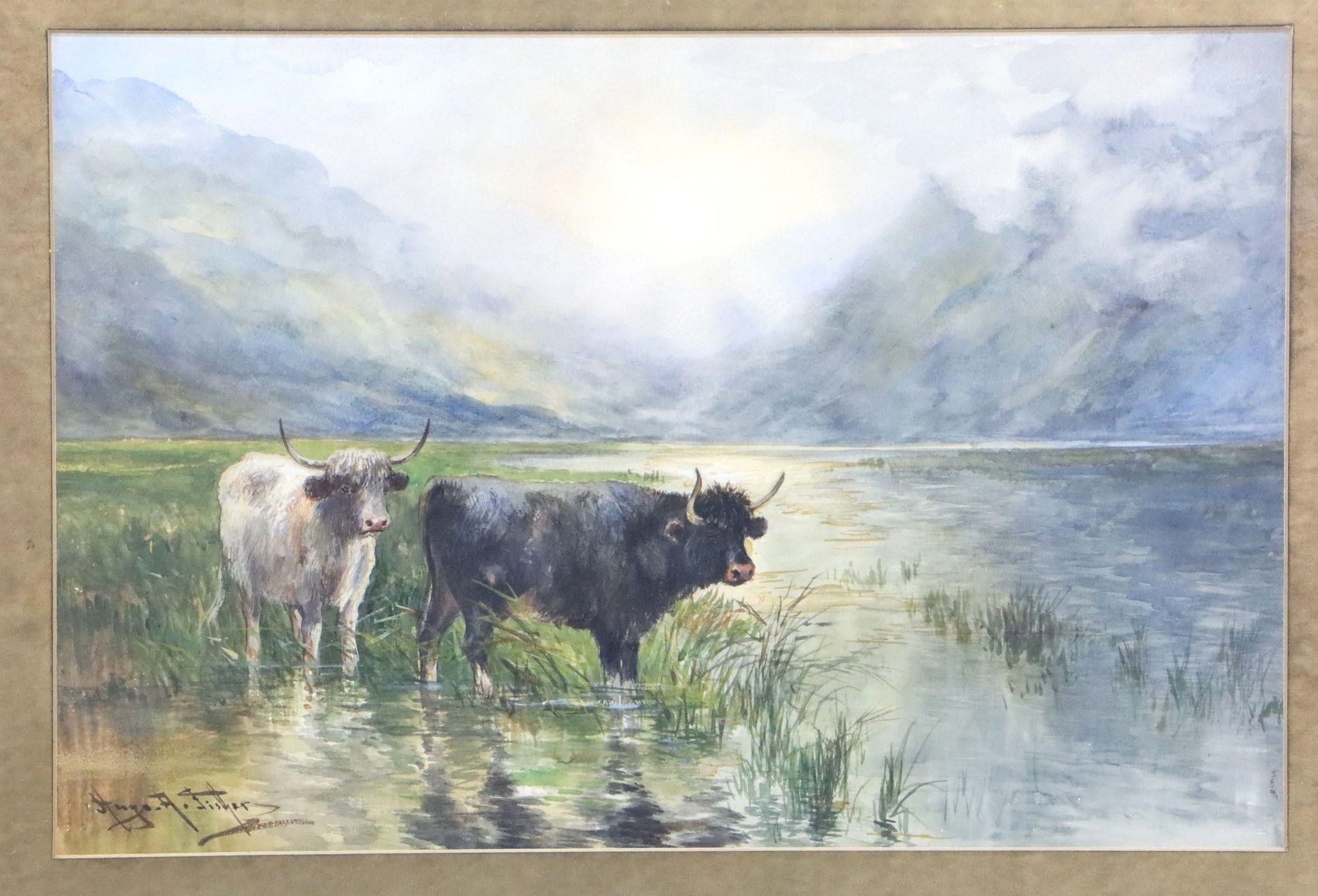 Hugo Anton Fisher | FISHER, Hugo Watercolor Painting of Cattle | MutualArt
