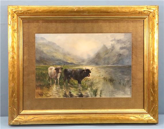 Hugo Anton Fisher | FISHER, Hugo Watercolor Painting of Cattle | MutualArt