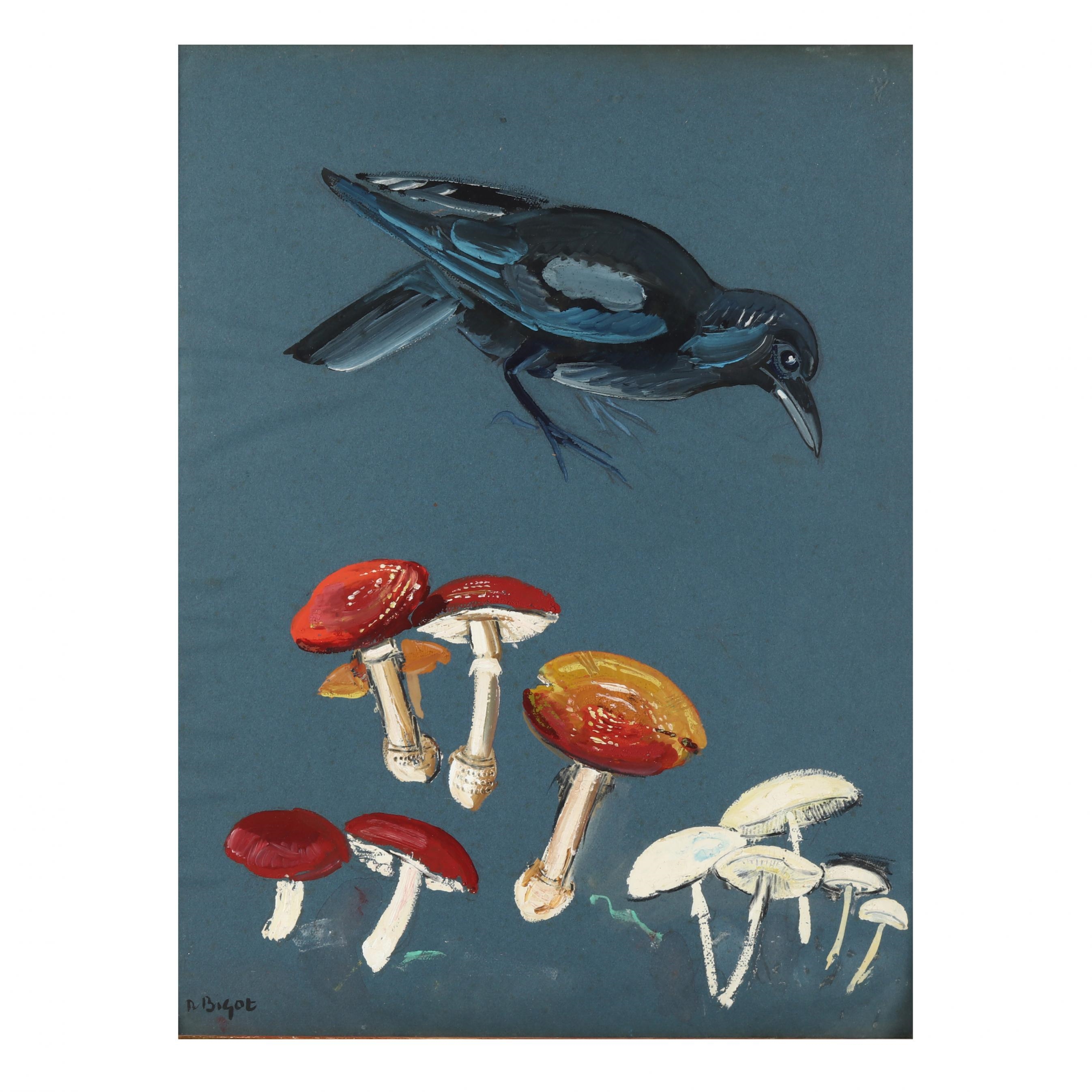 René Bigot | Crow over Mushrooms | MutualArt