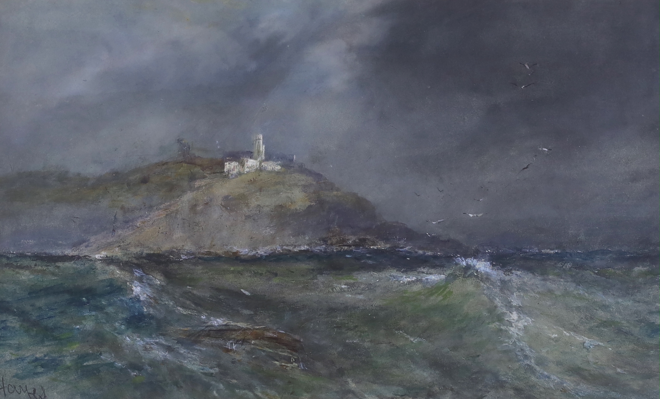 Edwin Hayes | Coastal landscape with castle ruins | MutualArt