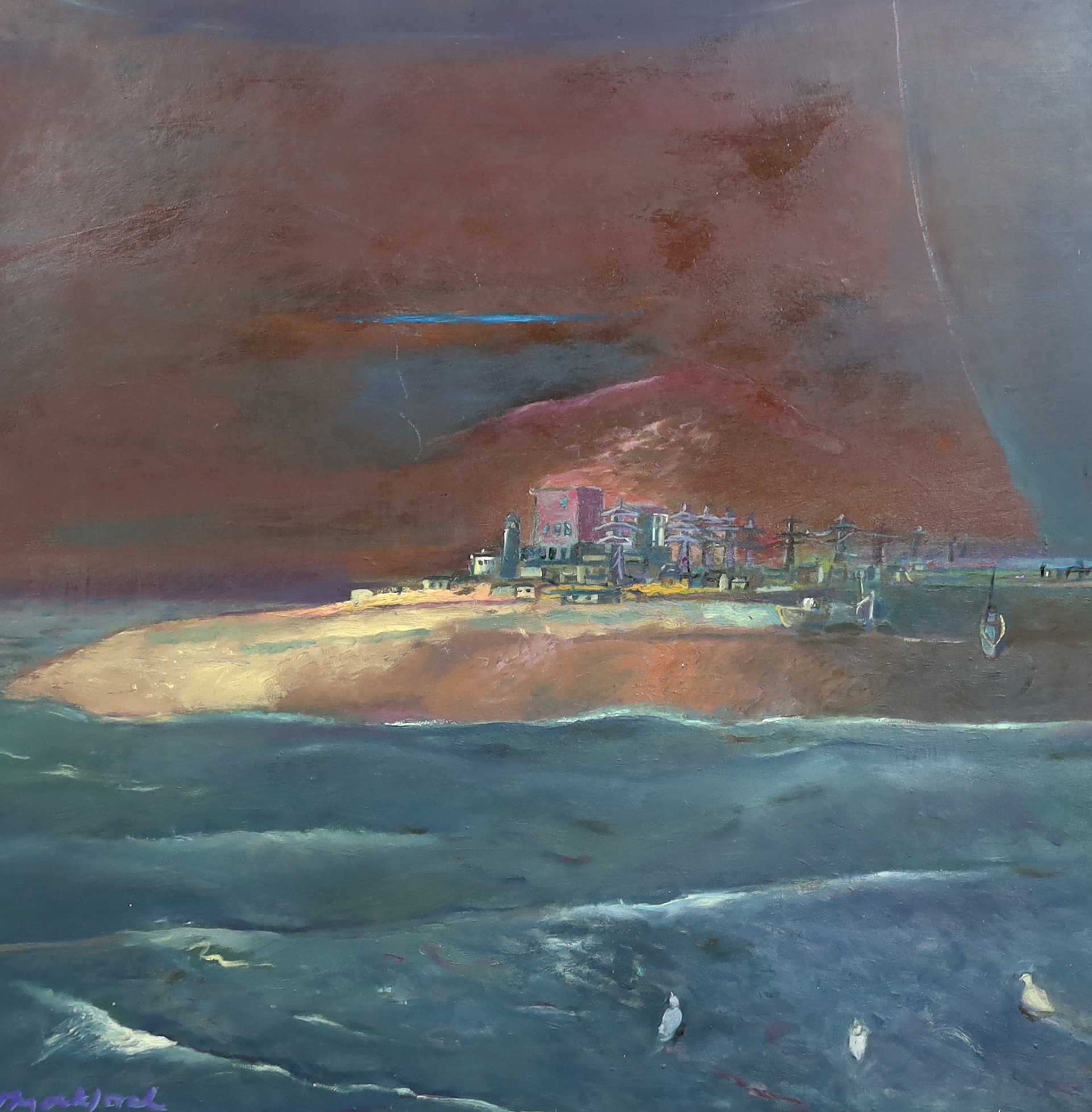 Harold Mockford | Sleeping figure with houses and flames viewed through ...