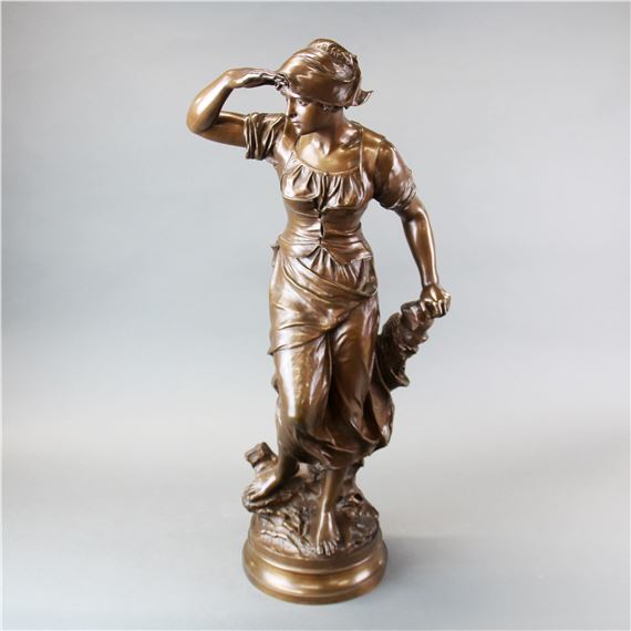French School | A large French bronze figure of a young fisherwoman, H ...