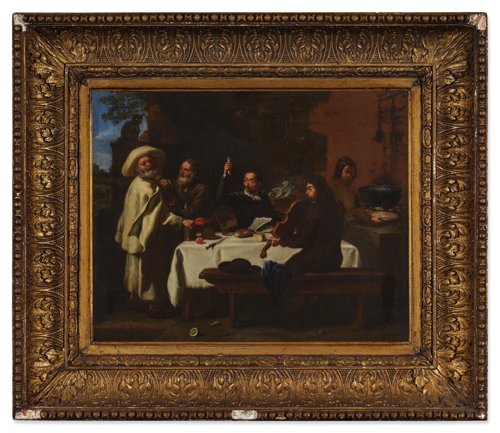 Antonio Mercurio Amorosi | Tavern Courtyard Scene with Figures Eating ...