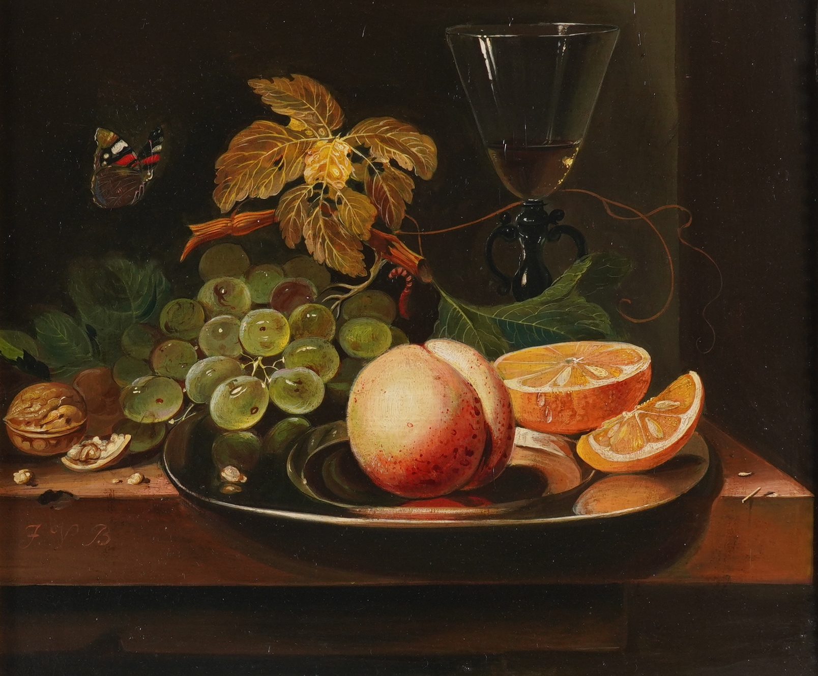 Frederick Victor Bailey | Still life with a, fruit and admiral ...