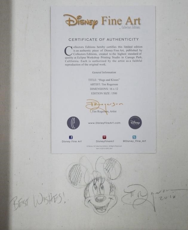 Tim Rogerson | DISNEY MICKEY CANVAS GICLEE SIGNED | MutualArt