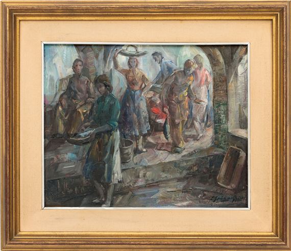 Luis Soriano Quiros | Personajes descargando pescado | MutualArt