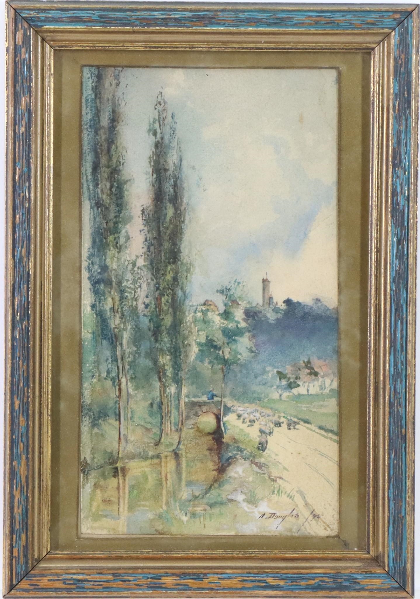 Andrew Douglas | Continental landscape with a Shepard and his flock ...