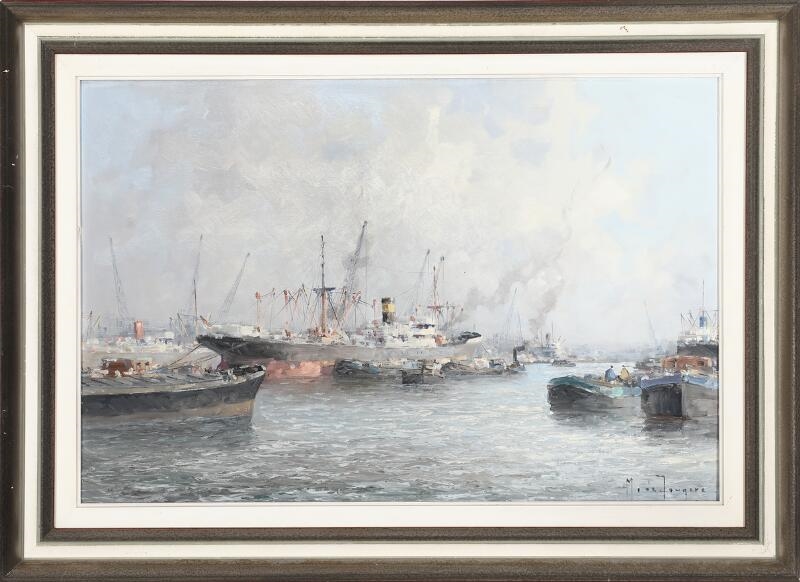 Marinus Johannus Drulman | View from a habour with dampships | MutualArt