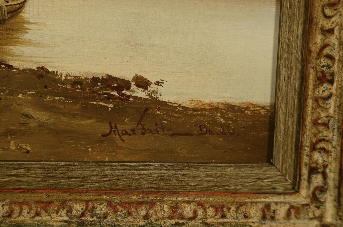 Max Fritz | river bank landscape with fishermen | MutualArt