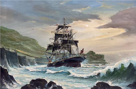 W. H. Stockman | Fully Rigged Ship 'Alexander Yeats' in a Cove | MutualArt