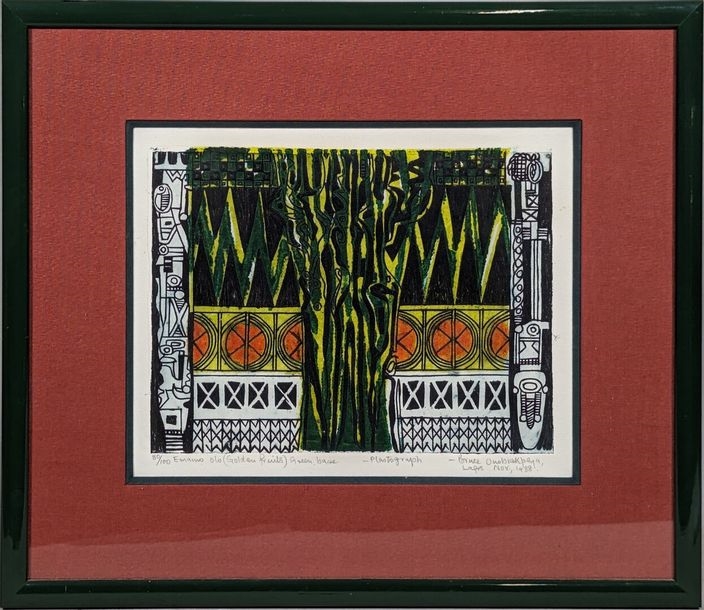 Bruce Onobrakpeya | Emamo olo (Golden Fruits) Green base (1988) | MutualArt