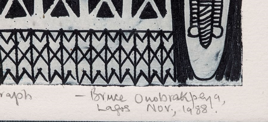 Bruce Onobrakpeya | Emamo olo (Golden Fruits) Green base (1988) | MutualArt