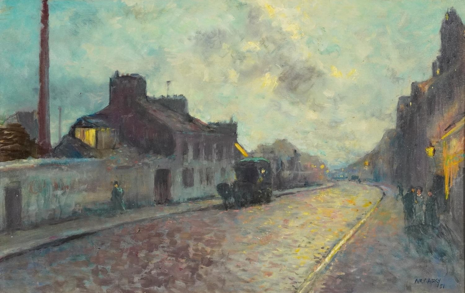Philip Naviasky | Street scene at dusk | MutualArt