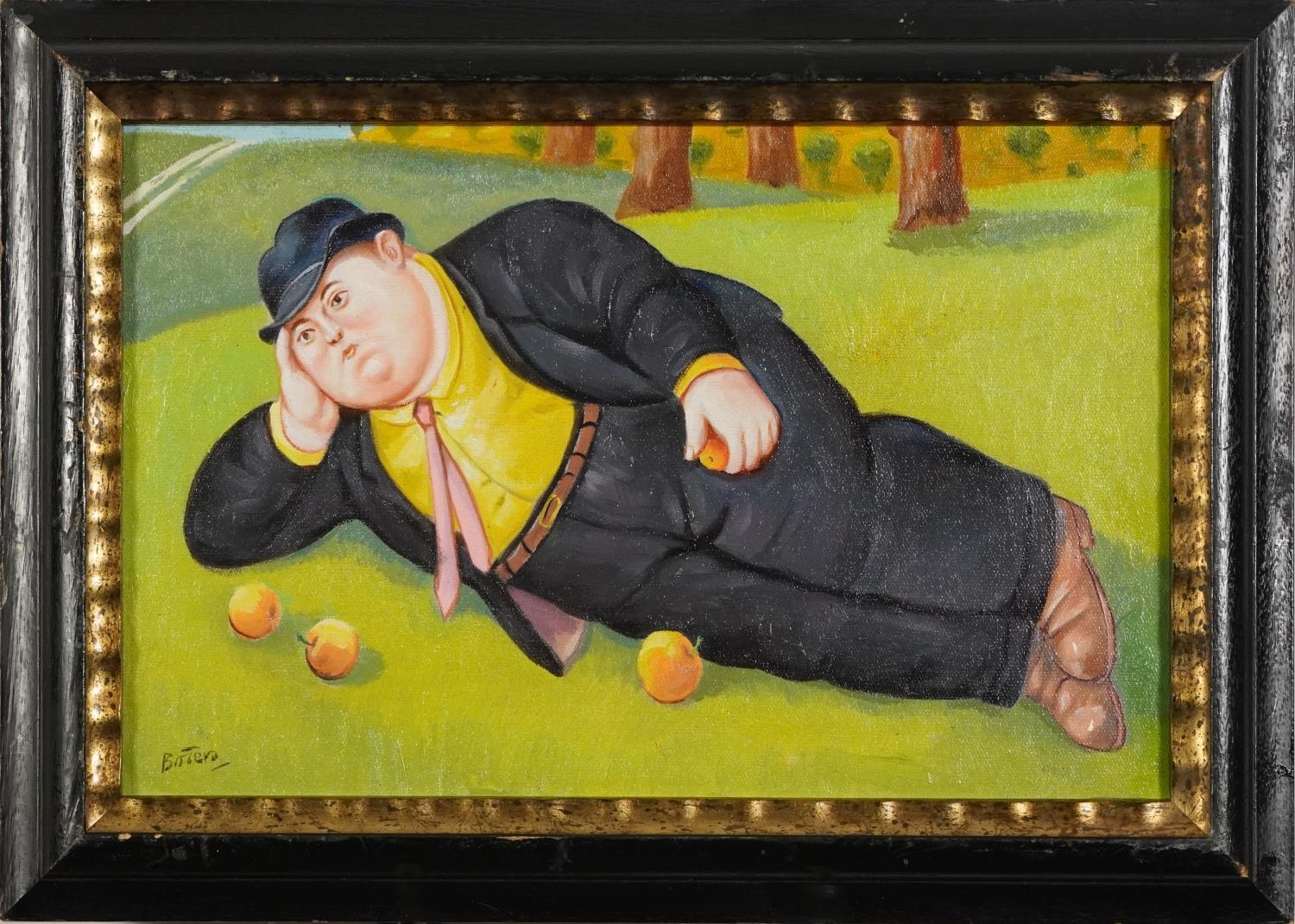 Fernando Botero | Man in a field with four oranges | MutualArt
