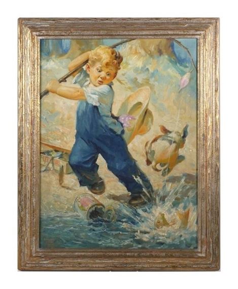 Raymond James Stuart | RAYMOND JAMES STUART Painting Boy Fishing ...