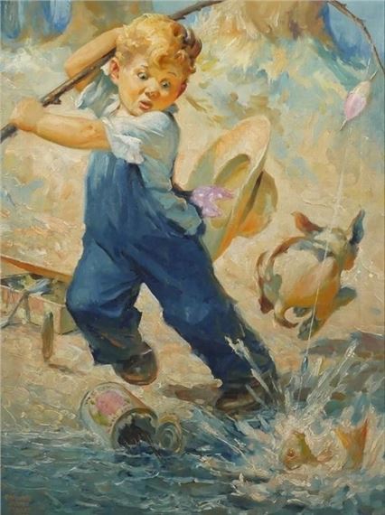 Raymond James Stuart | RAYMOND JAMES STUART Painting Boy Fishing ...