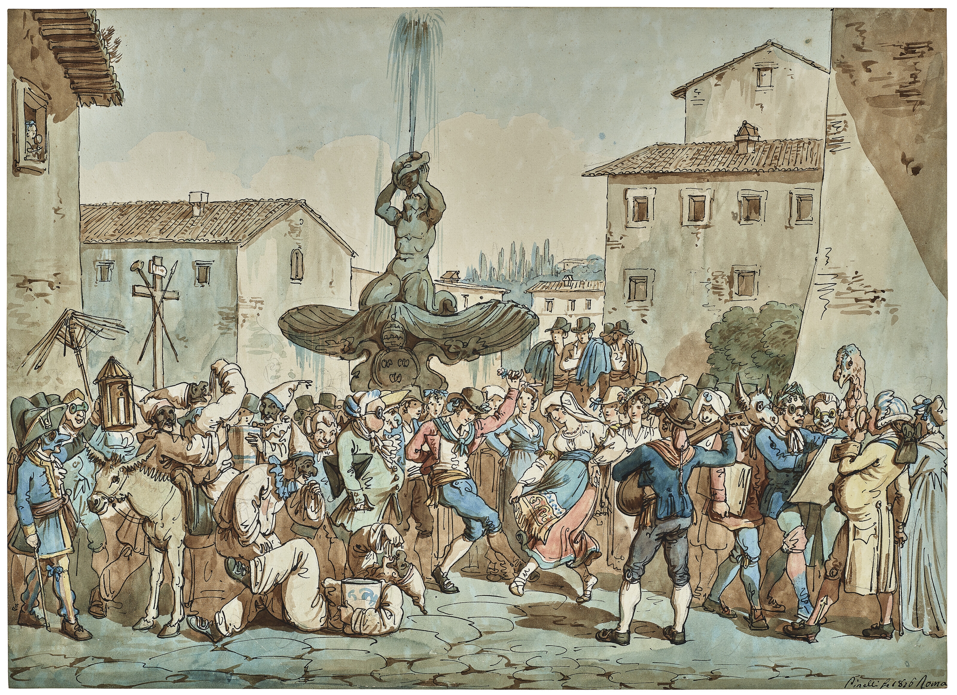 Bartolomeo Pinelli | A carnival scene in Rome around Gian Lorenzo ...