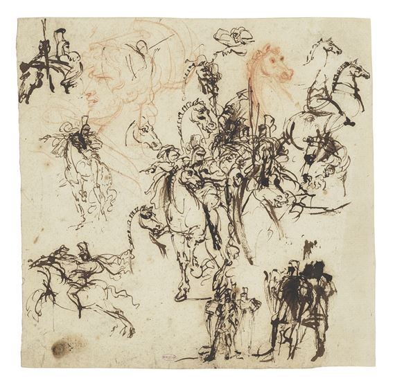 Antoine-Jean Gros | A sheet of studies of cavalry, horses and two heads | MutualArt