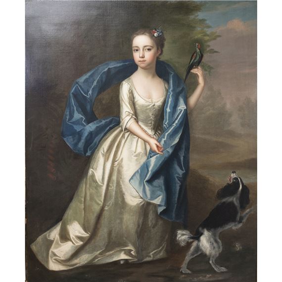 George Knapton | Portrait of Young Girl with Dog and Bird (1698 ...