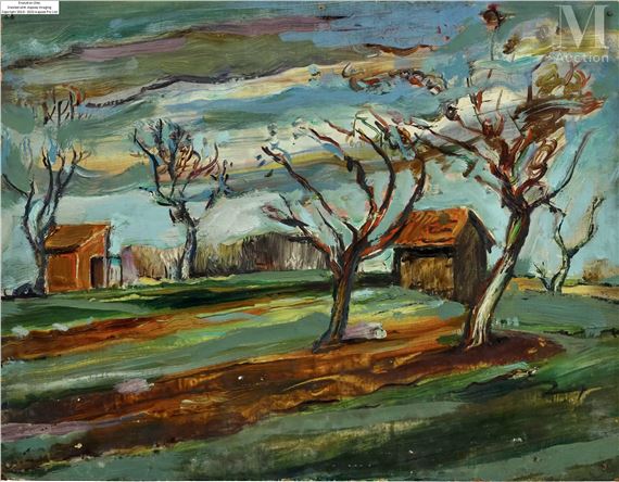 Raymond Moisset | Paysage aux arbres et maisons | MutualArt