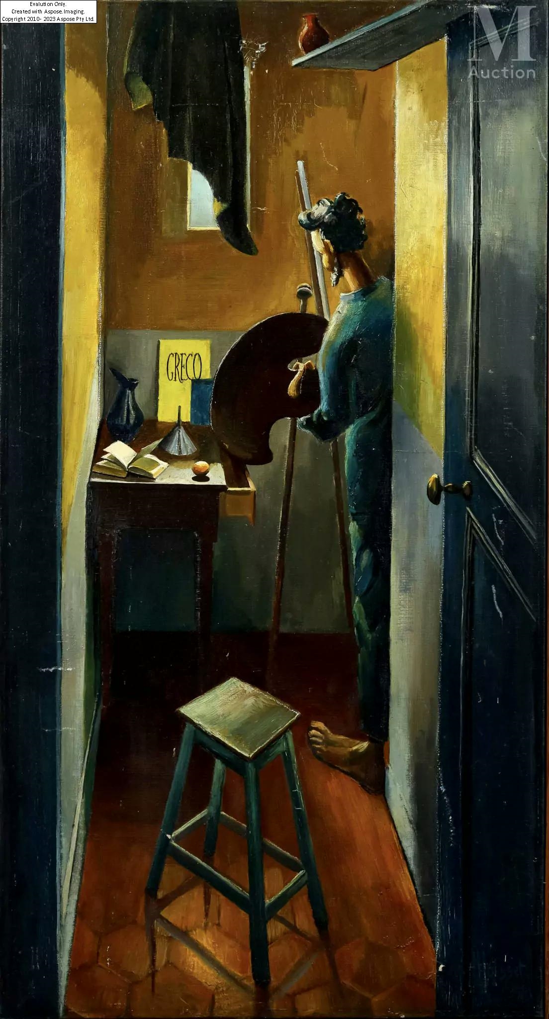 Raymond Moisset | Autoportrait du peintre dans son atelier | MutualArt