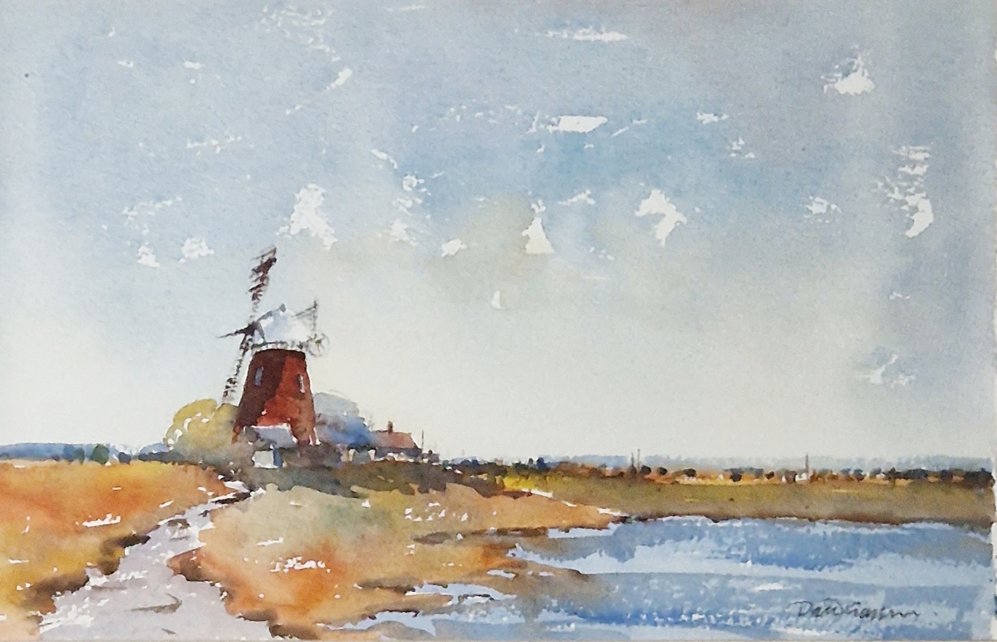 David Gapper | Coastal scene with moored boats and figures on shoreline ...