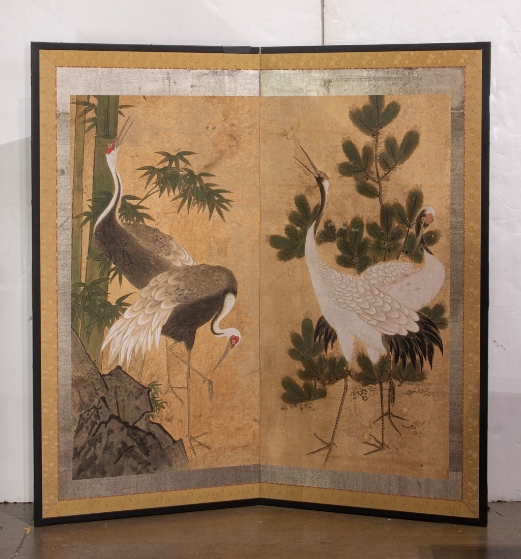 Japanese School | Japanese two-panel folding screen with cranes | MutualArt