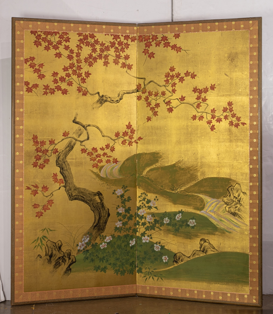 Japanese School | Large 2-panel Japanese folding screen of maple tree ...