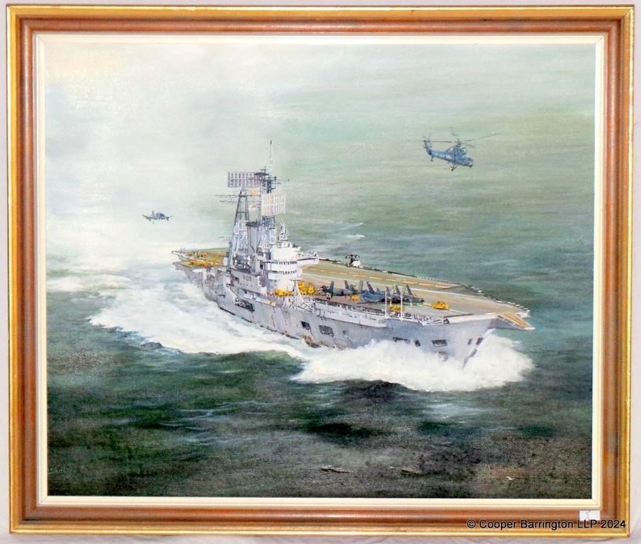 E. G. Burrows | E.G.Burrows Oil Painting R09 HMS Ark Royal. (1950 ...