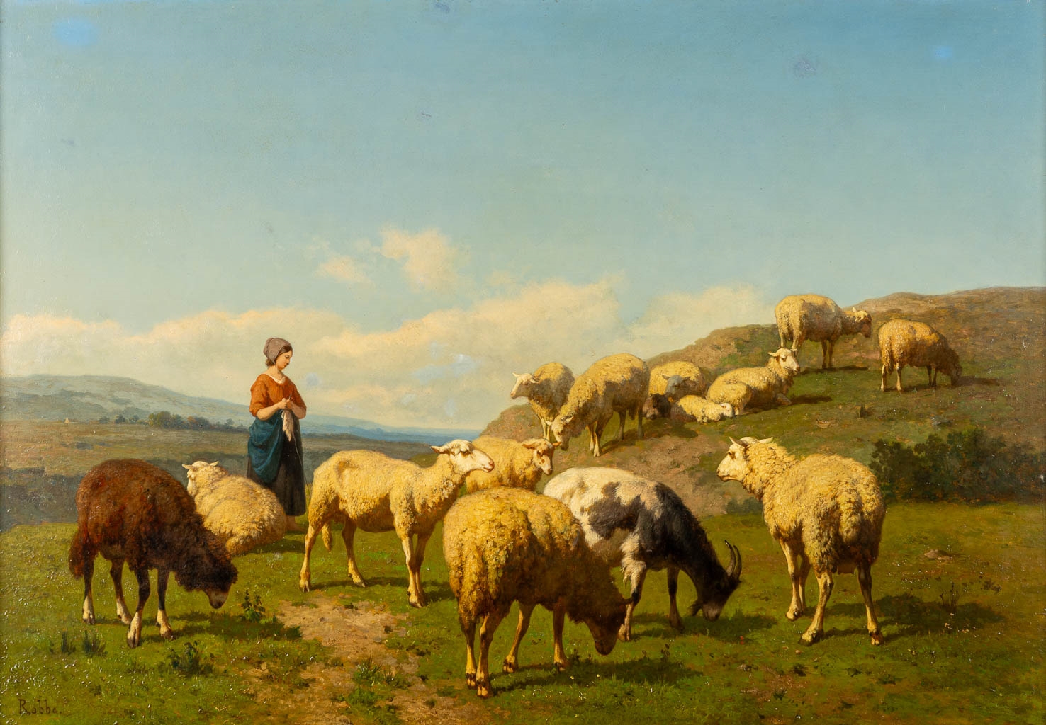 Louis Robbe | Sheepherder and her flock | MutualArt