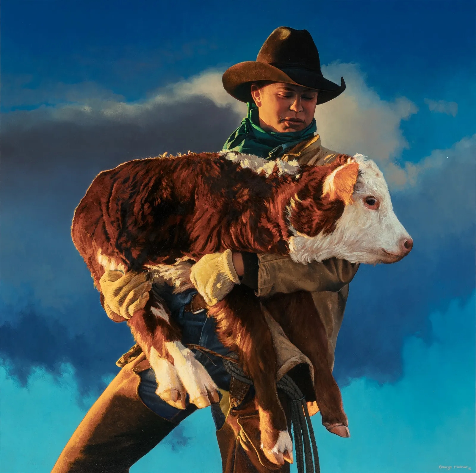 George Molnar | Cowboy and Calf | MutualArt