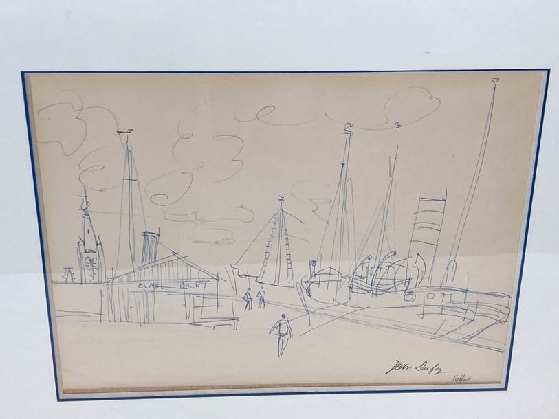 Jean Dufy | Pair of pen drawings of harbors | MutualArt