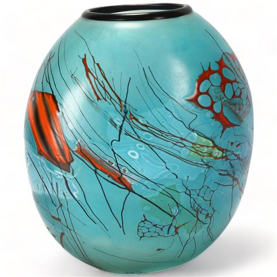 Keith Mahy | a handmade art glass vase with aquatic theme decoration ...