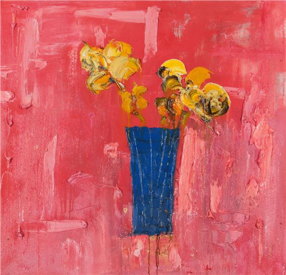 Colin Flack | STILL LIFE - YELLOW FLOWERS IN A BLUE VASE | MutualArt
