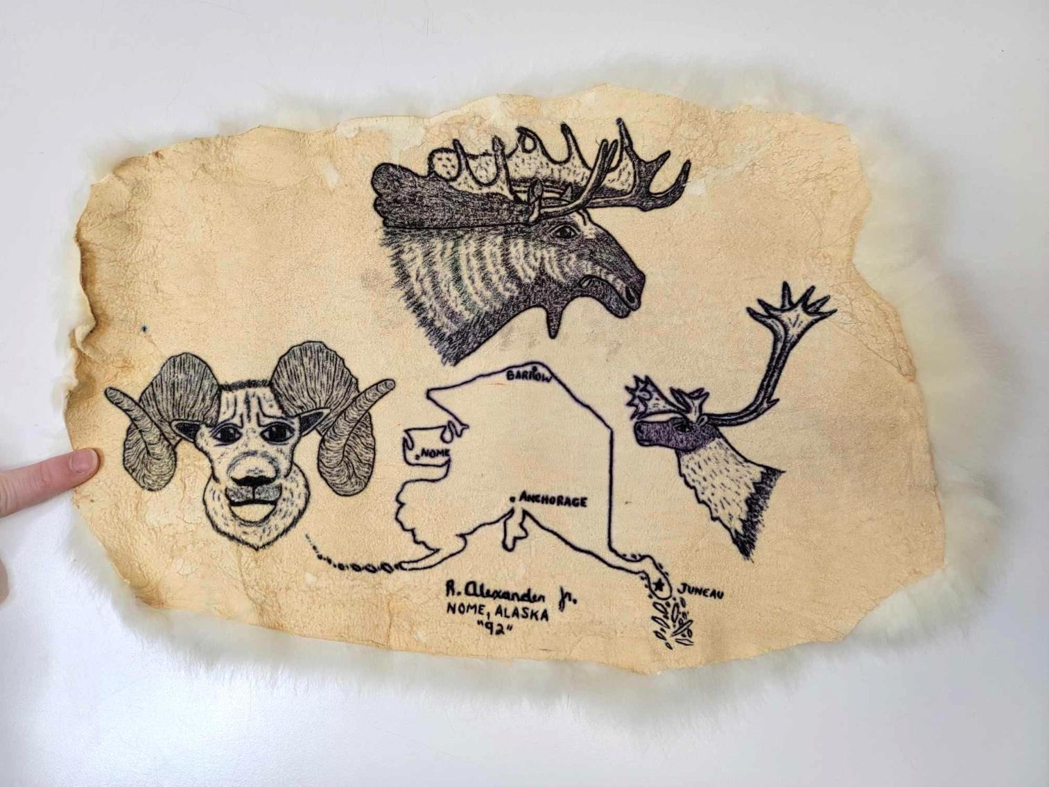 Rabbit Pelt | A Dall sheep, moose, and caribou, plus an outline of the ...