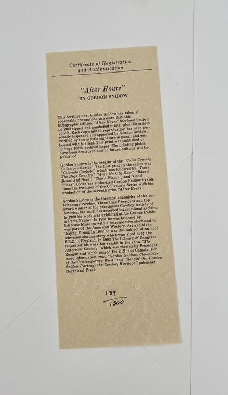 Gordon Snidow | Gordon Snidow Cowboy Print After Hours | MutualArt