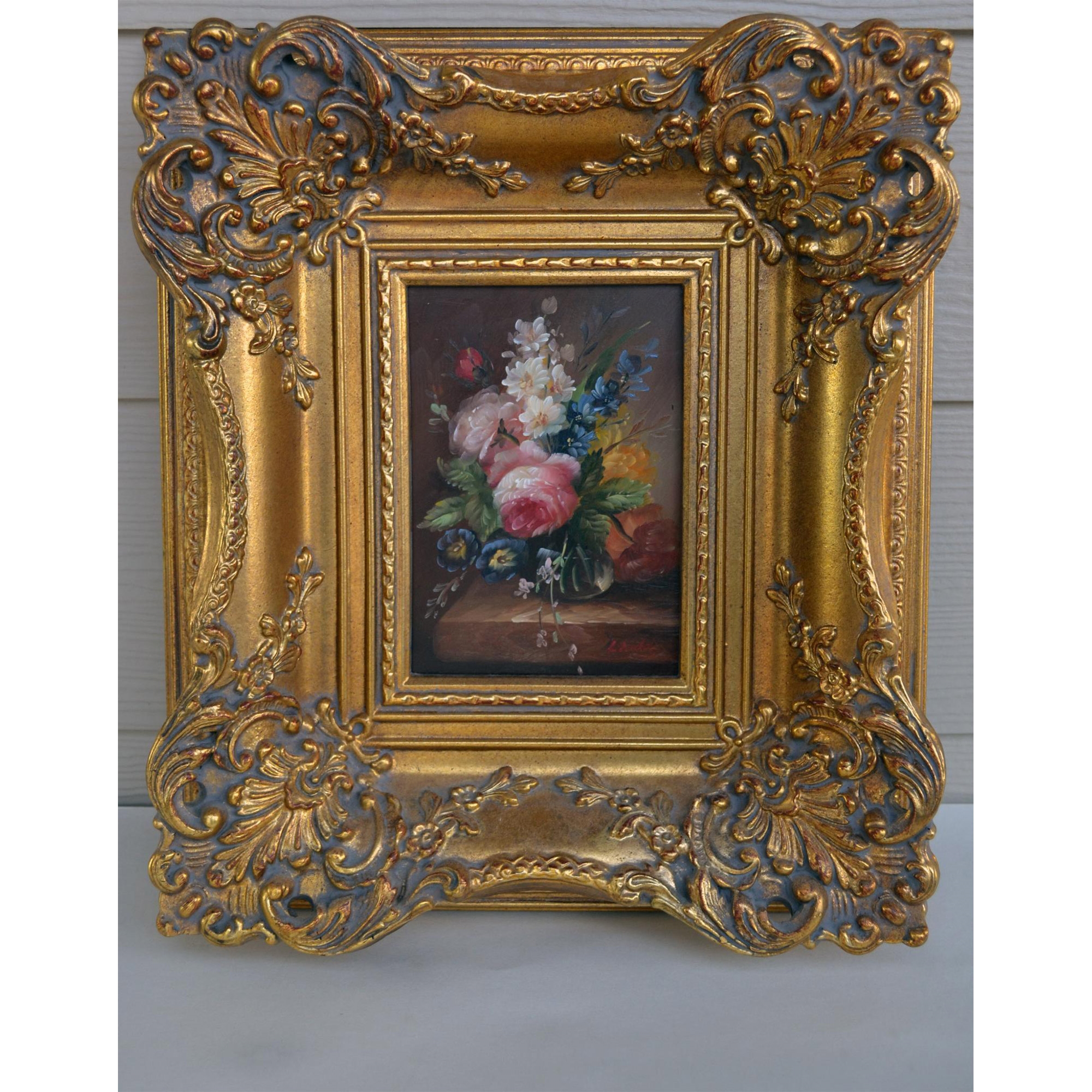 L. Ladd | L. Ladd Original Oil Floral Painting, Gold Ornate Frame ...