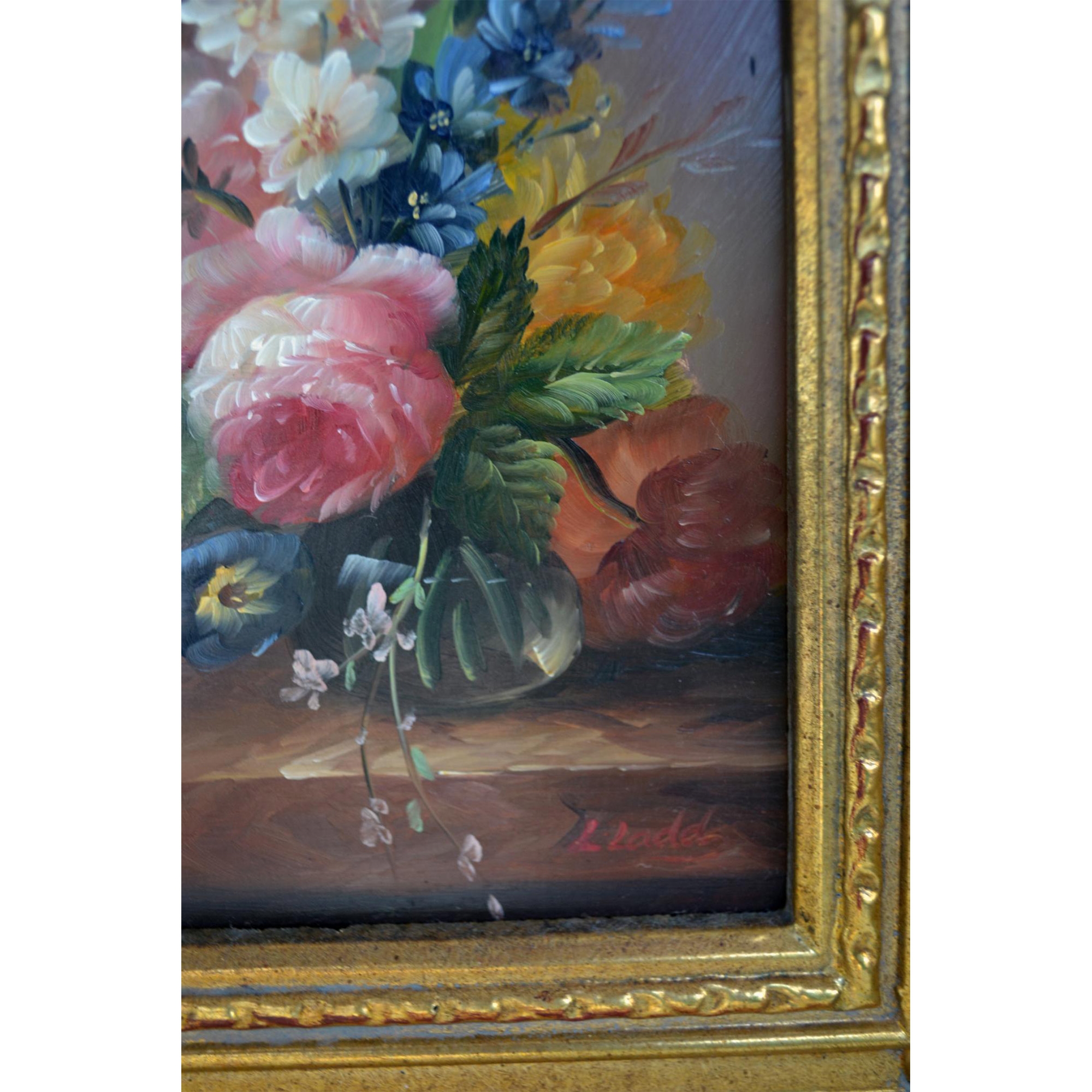 L. Ladd | L. Ladd Original Oil Floral Painting, Gold Ornate Frame ...