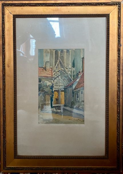 Jean Burkhalter | Jean BURKHALTER (1895-1982) Church door Watercolor ...