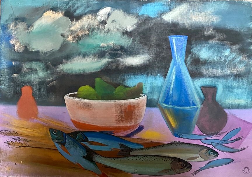 Jean Burkhalter | Jean BURKHALTER (1895-1982) Still life with fish Oil ...