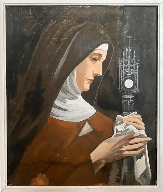 Jean Burkhalter | Jean BURKHALTER (1895-1982) Sainte Claire Mixed media ...