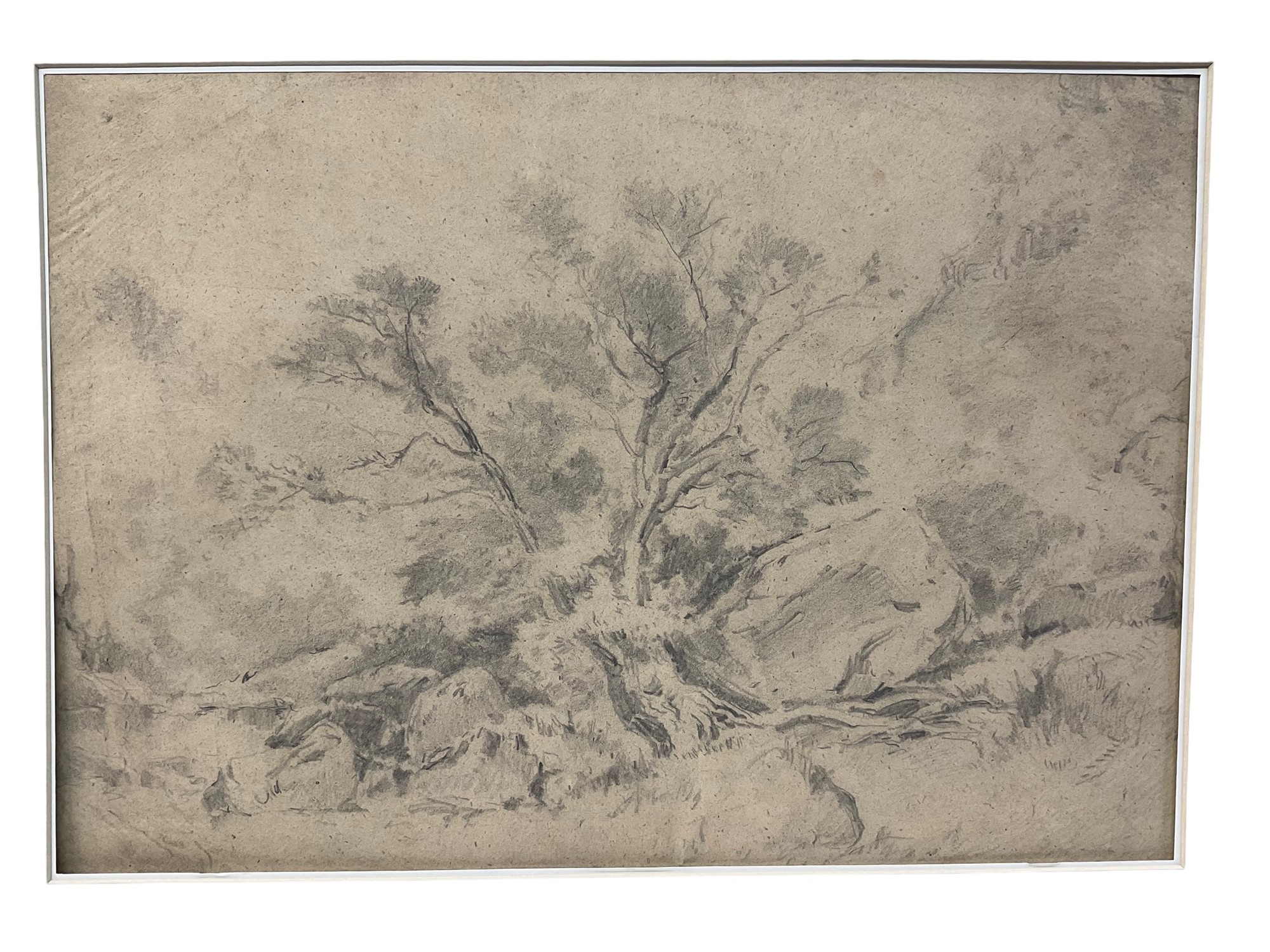 David Cox Sr. | pencil, landscape with tree and rocks, 34 x 47cm ...