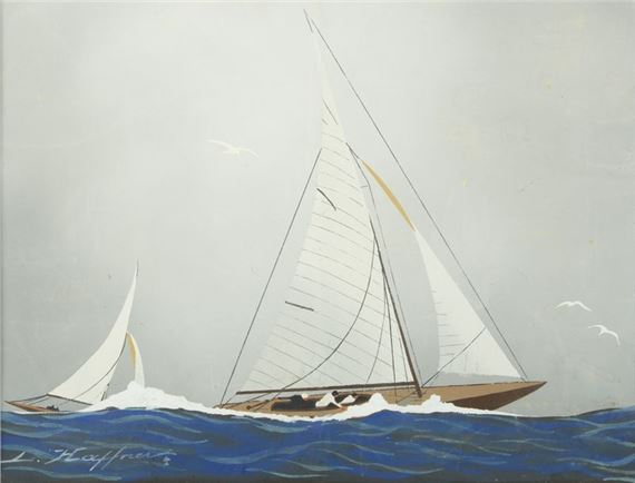 Leon Haffner | Sailboats at sea. Gouache on paper | MutualArt