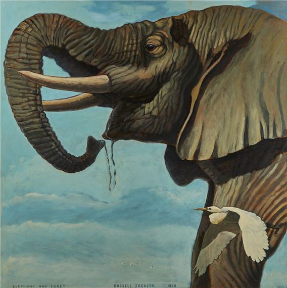 Russell Jackson | Elephant and Egret (1998) | MutualArt