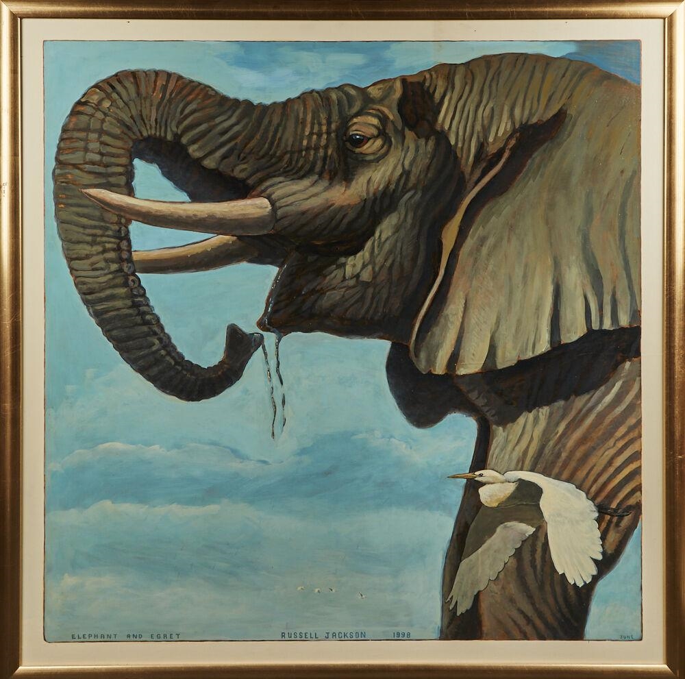 Russell Jackson | Elephant and Egret (1998) | MutualArt